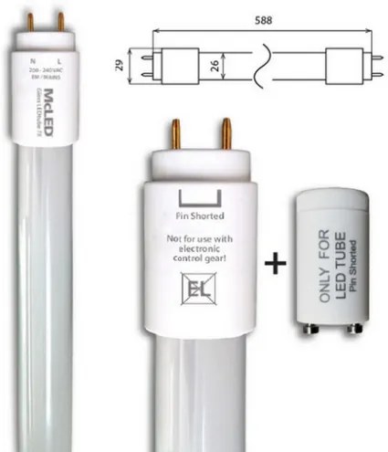 LED trubice zářivka McLED GLASS LEDTUBE 60cm 9W (18W) T8 G13 neutrální bílá ML-331.061.89.0 EM/230V