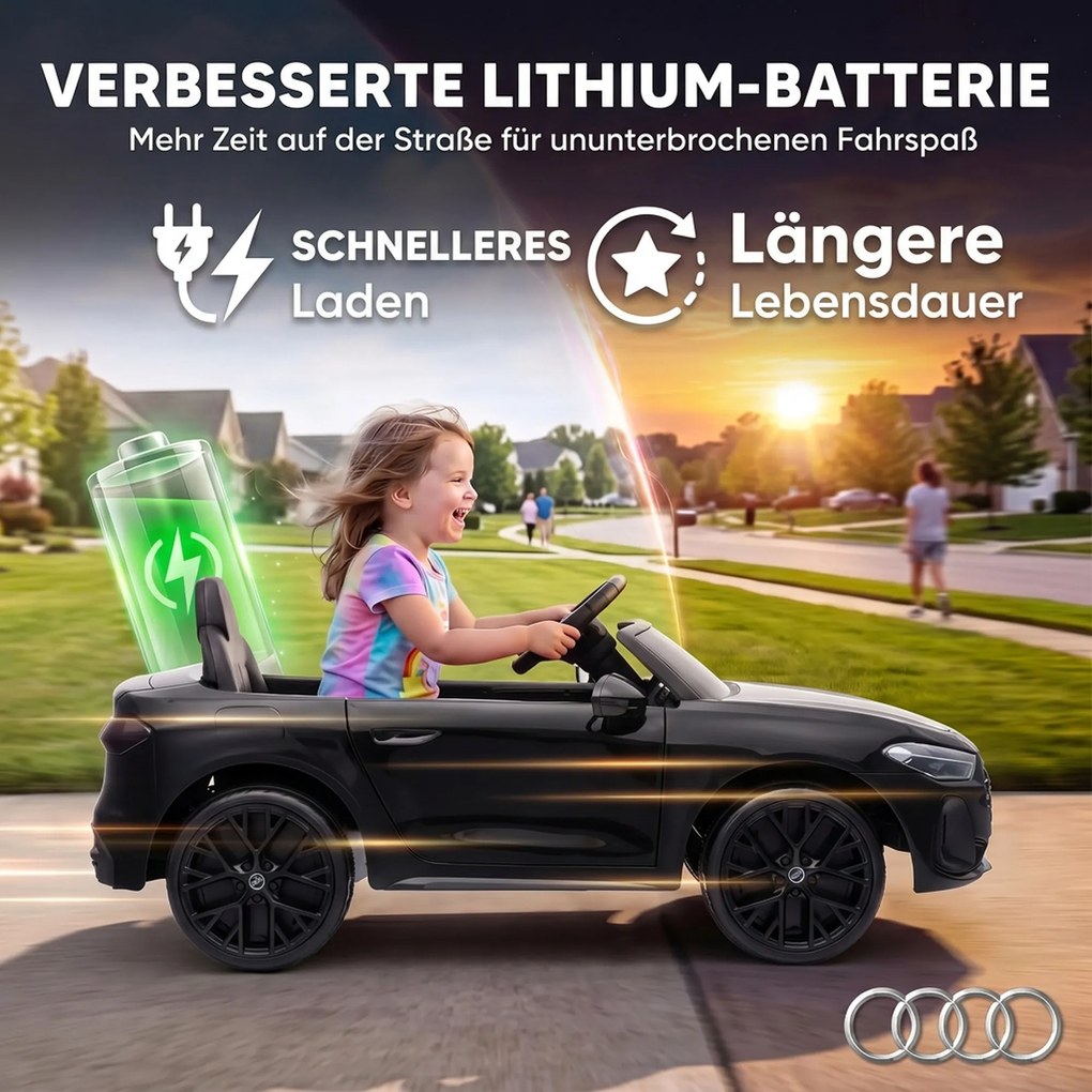 AIYAPLAY Dětské elektrické auto Audi A5L 12V dětské auto s 2,4 G dálkovým ovládáním, 2 motory, lithium baterie, měkký start, 4× pružení 370-511V90BK