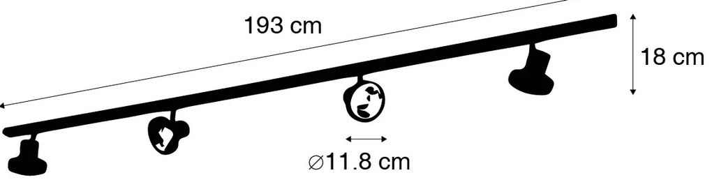 Moderní kolejnicový systém se 4 černými reflektory 1-fázový 200 cm - Iconic Jeany
