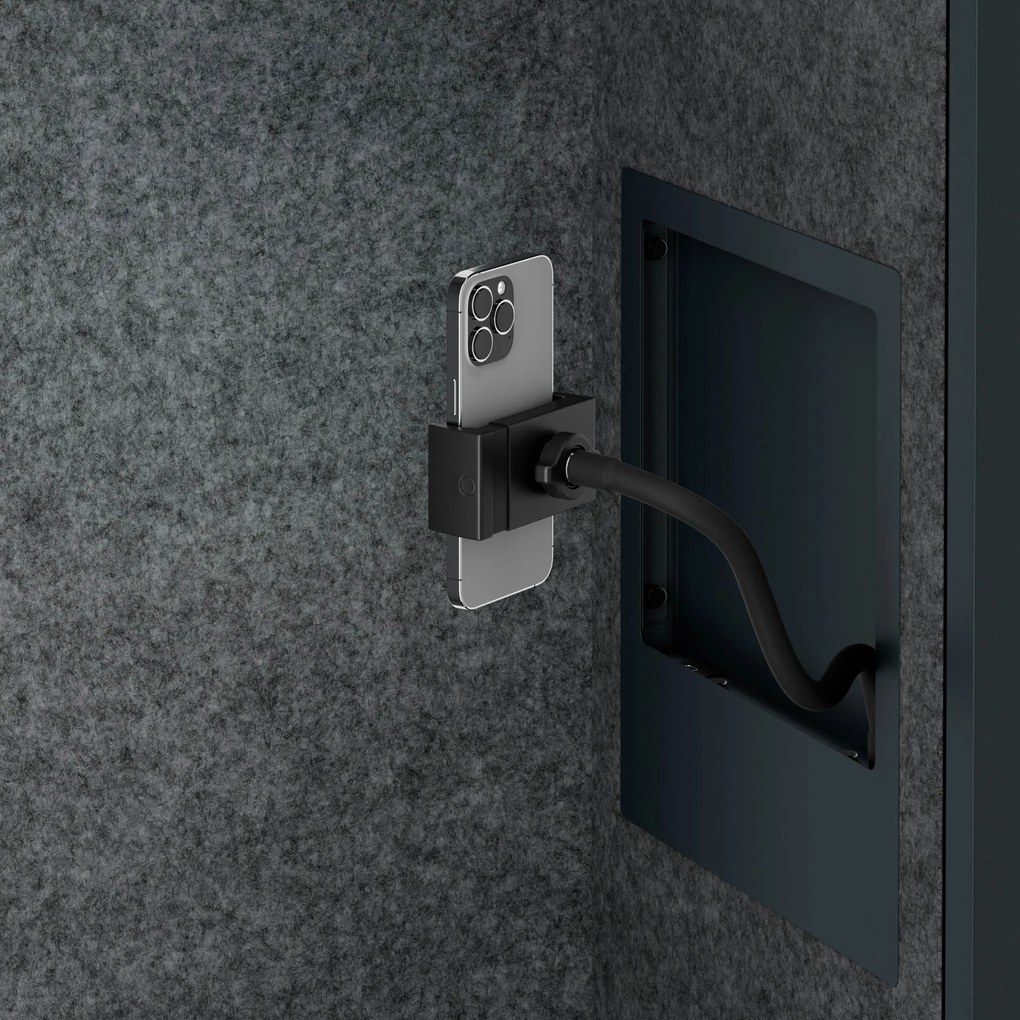 Kancelářská akustická kabina se sedátkem a USB-C portem, korpus antracitový / sedák šedá, 600 mm: SALLY MentalBox