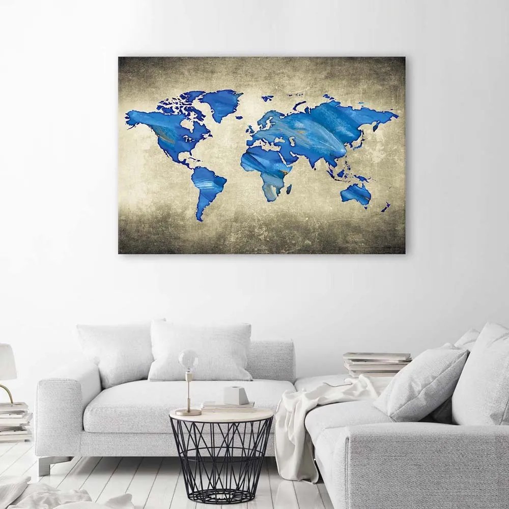 Gario Obraz na plátně Modrá mapa světa Rozměry: 60 x 40 cm