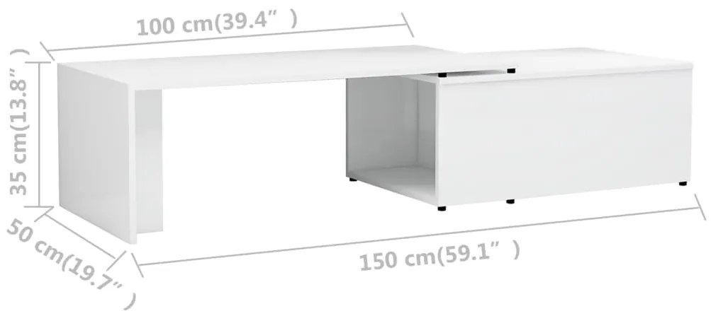 Konferenční stolek bílý vysoký lesk 150x50x35 cm dřevotříska - Default Title