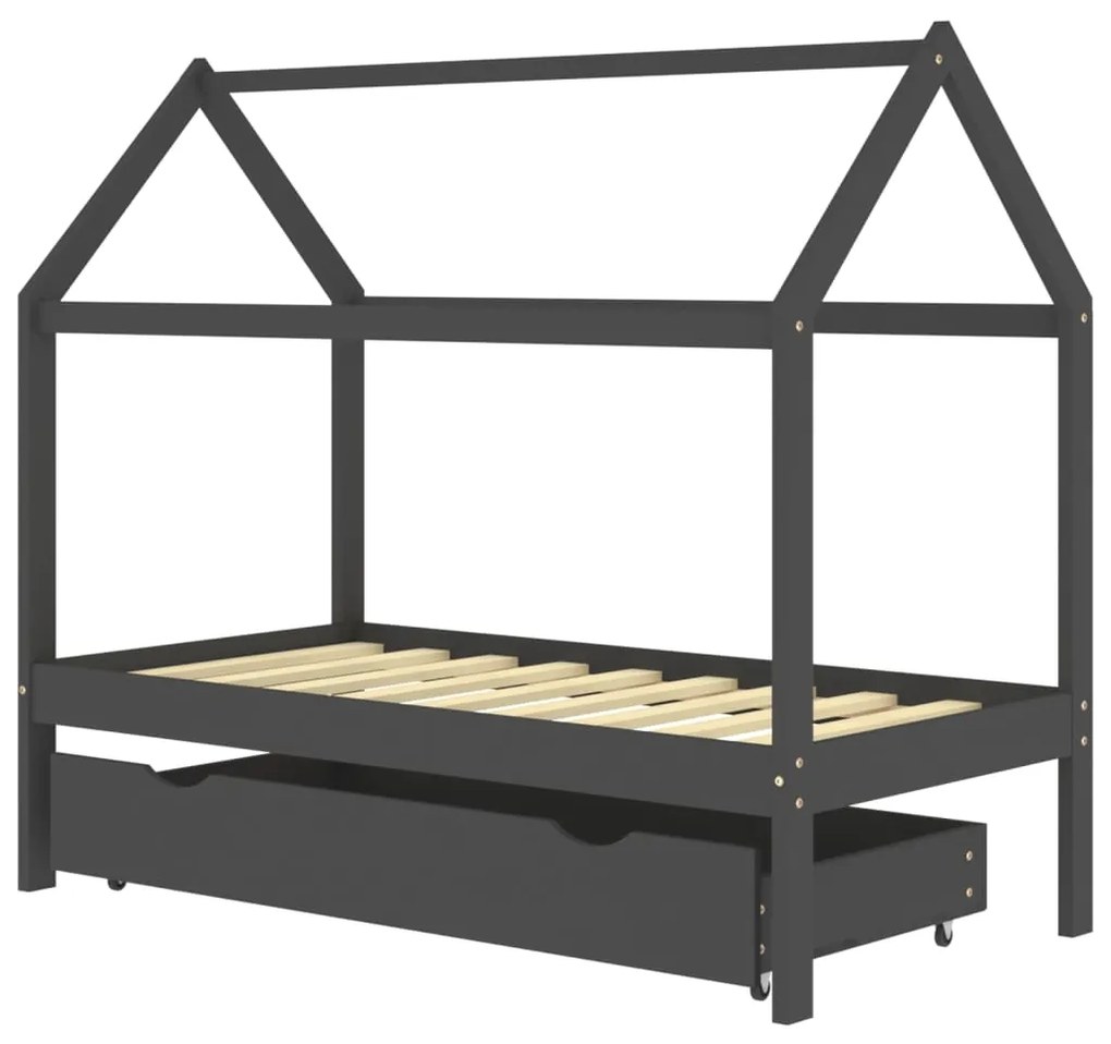 vidaXL Rám dětské postele se zásuvkou tmavě šedý borovice 80 x 160 cm