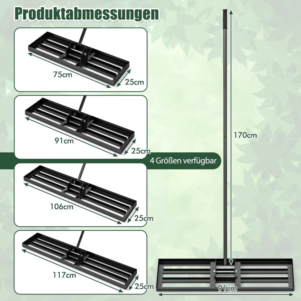 Costway Hrablo na vyrovnávání trávníku s ergonomickou rukojetí Kovové hrábě