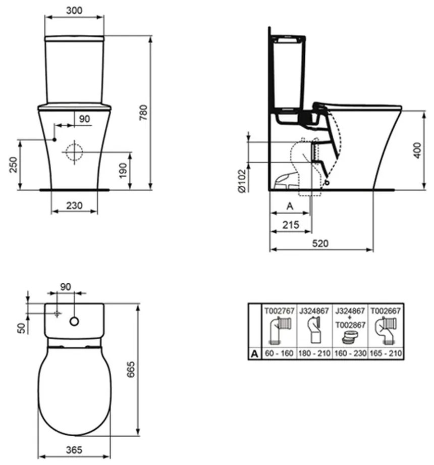 Ideal Standard Connect Air- WC kombi mísa, AQUABLADE® 36x66cm, E013701