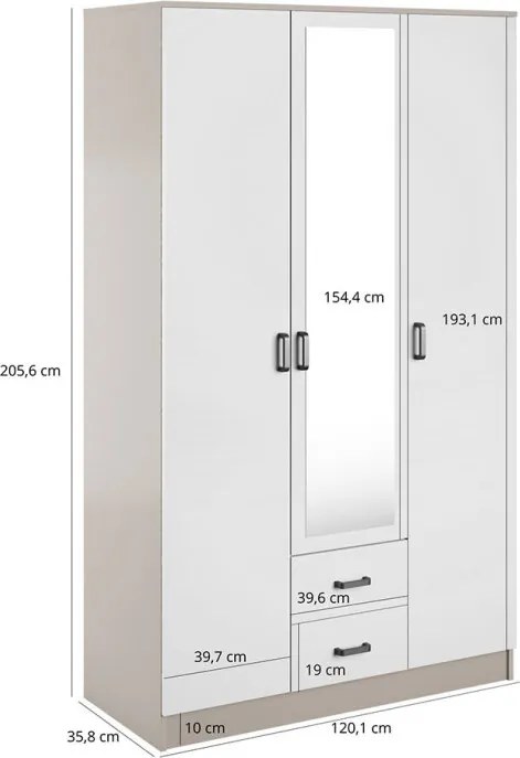 Skříň se zrcadlem 3d2s kašmír / bílá Kami