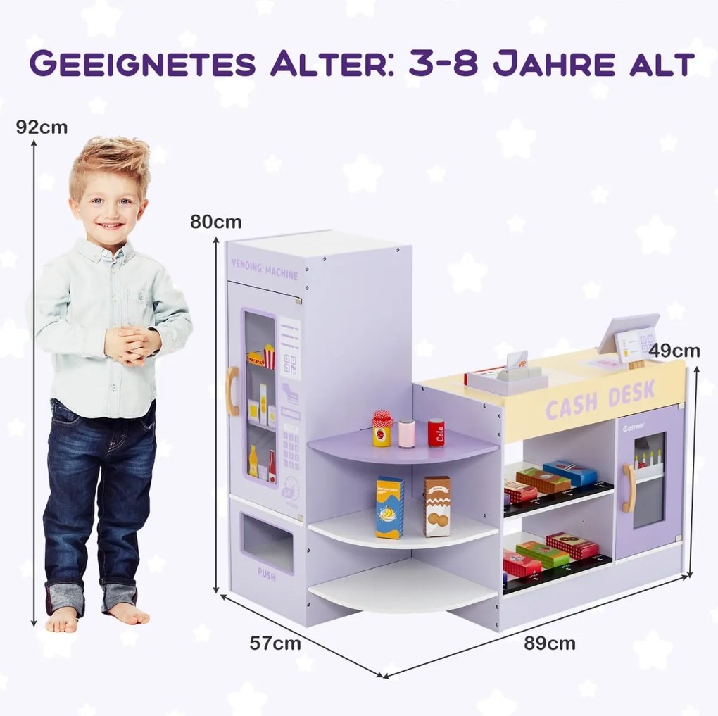 Costway Dětský obchod dřevěný obchod s bočním pultem – 89 × 57 × 80 cm