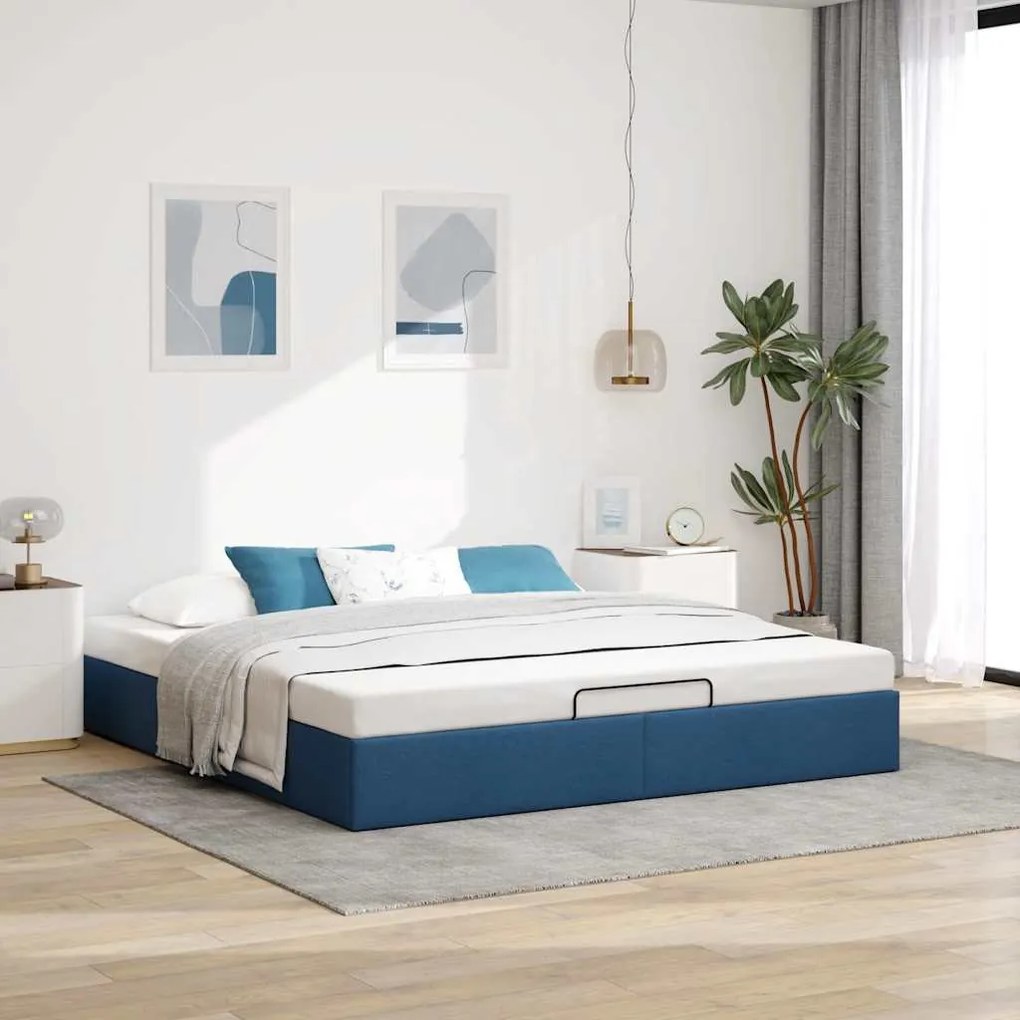 Osmanský rám postele bez matrací modrá 160x200 cm textil 3310895