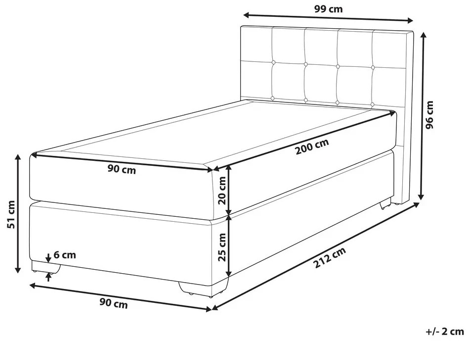 Kontinentální světle šedá čalouněná postel 90 x 200 cm ADMIRAL Beliani