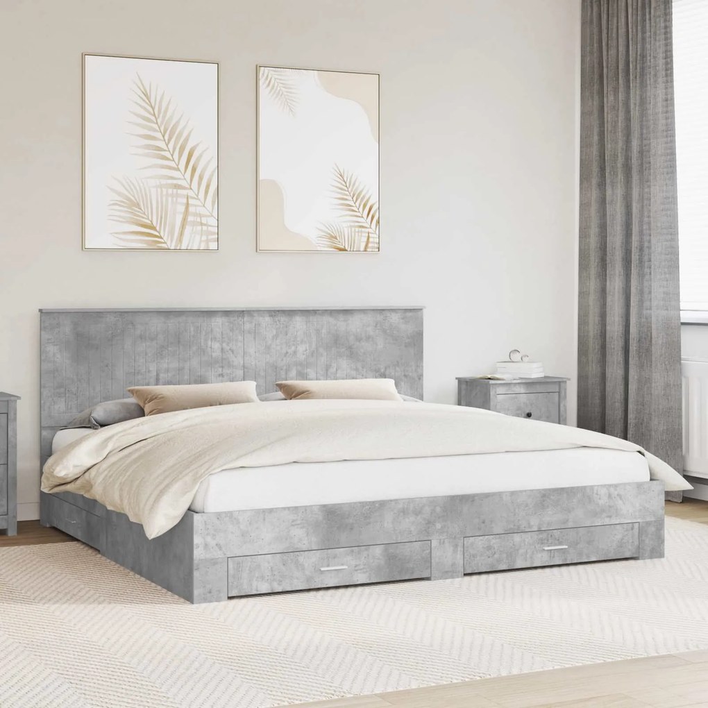 Rám postele s čelo Betonově šedá 200 x 200 cm Kompozitní dřevo 3411267
