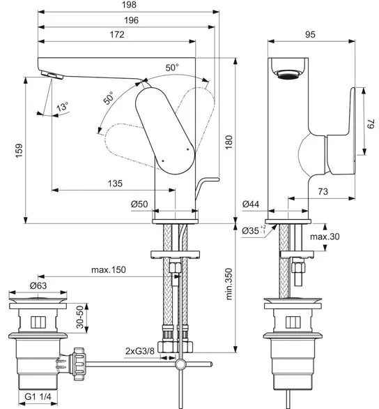 Ideal Standard Cerafine O Umyvadlová baterie s výpustí, chrom BC497AA