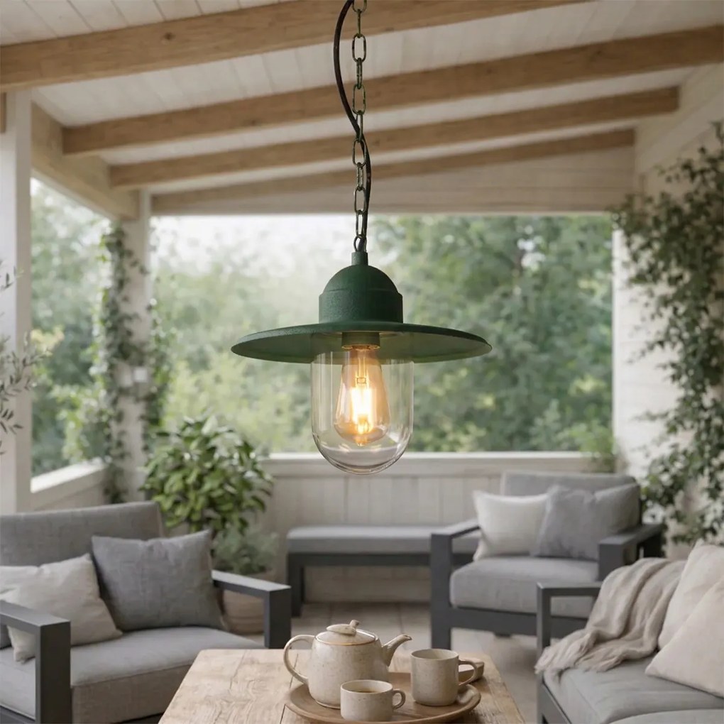 Moderní venkovní závěsná lampa tmavě zelená IP44 - Kansas