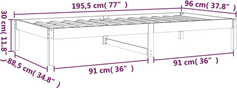 vidaXL Válenda 90 x 190 cm Single masivní borové dřevo [820423] Barva: medová hnědá