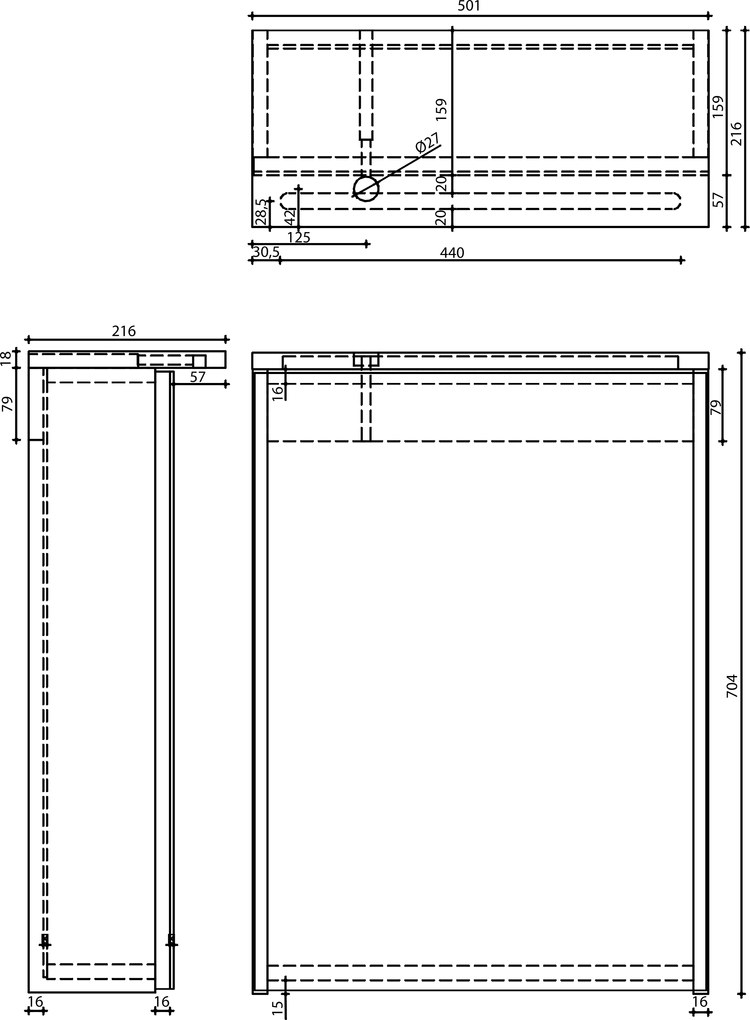 Aqualine Aqualine, KAWA STRIP Galerka s LED osvětlením 50x70x22cm, bílá, WGL50S