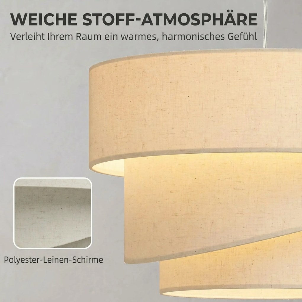 HOMCOM Závěsné svítidlo se 3 lněnými stínidly, moderní stropní lampa, výškově nastavitelné, béžové, žárovka není součástí