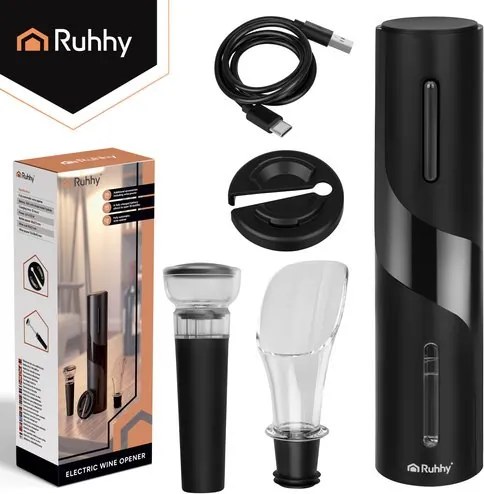 Automatický elektrický otvírák na víno 4 v 1, USB, černý Ruhhy 27312