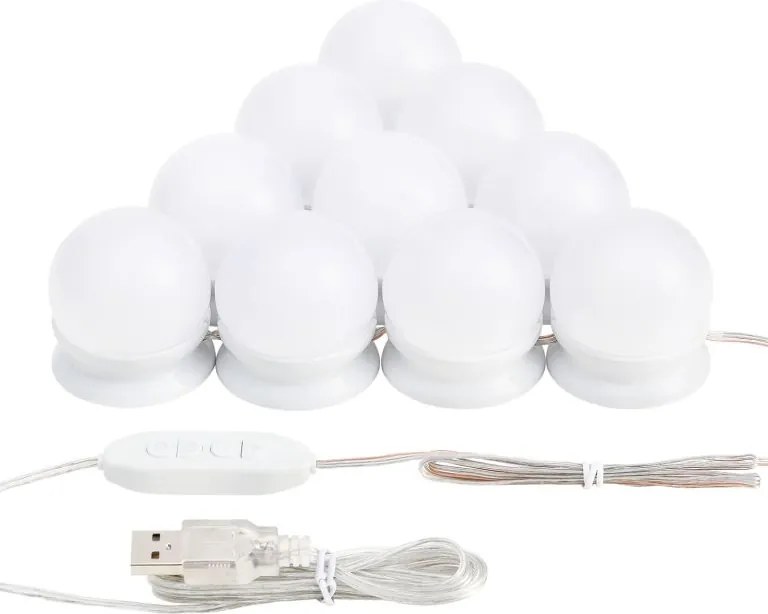 Dekorativní LED osvětlení na zrcadlo, 10 lamp, USB napájení