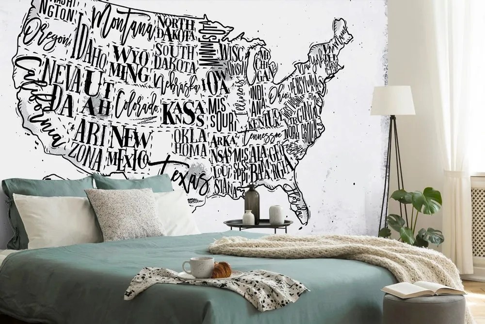 Tapeta šedá mapa USA s jednotlivými státy - 225x150 cm