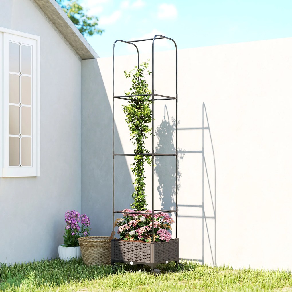 Outsunny Vyvýšený záhon s mříží mobilní truhlík na květiny s odtokovým otvorem, truhlík na květiny 40 x 185 cm