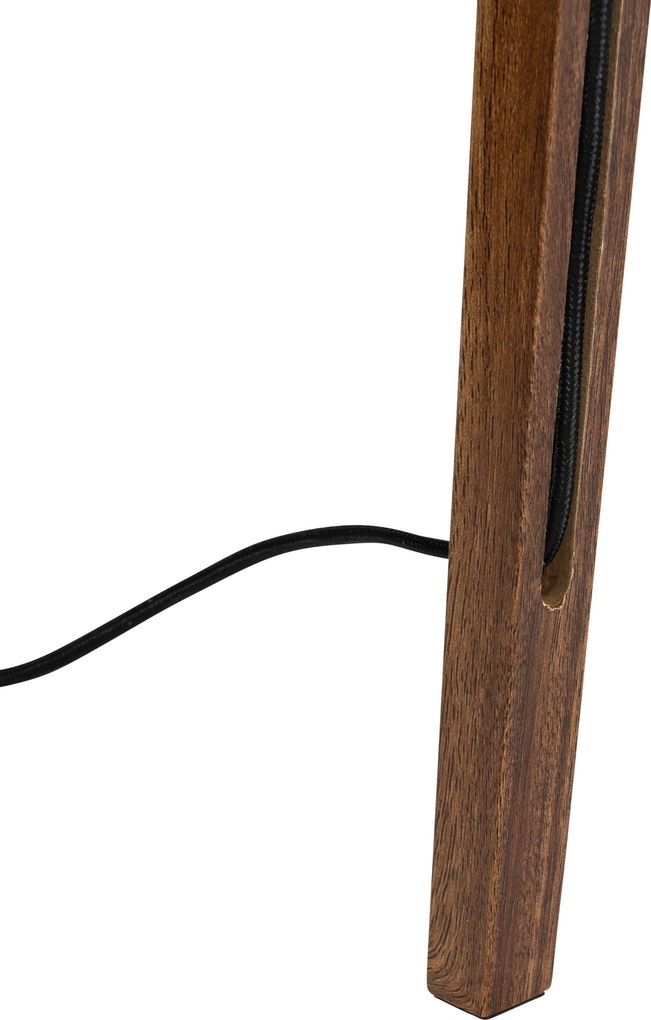 Moderní stojací lampa z ořechového dřeva s béžovým buklé stínidlem 50 cm - Tripod Classic