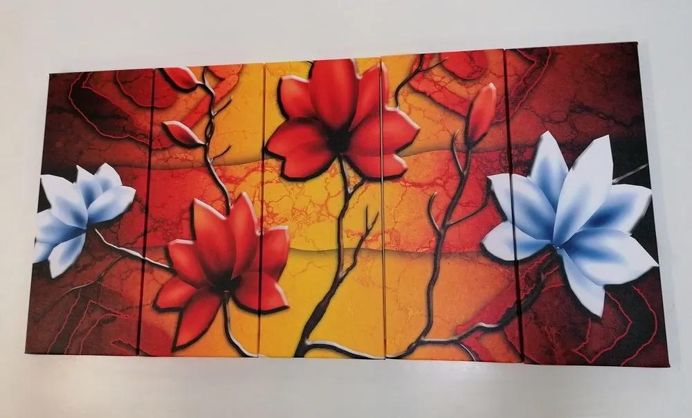 5-dílný obraz květiny v etno stylu - 200x100 cm