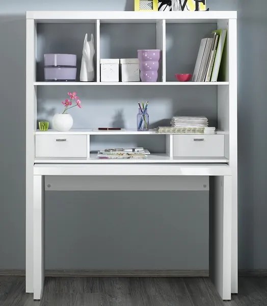 Regál s psacím stolem Shelf & write 3386, lesklý bílý