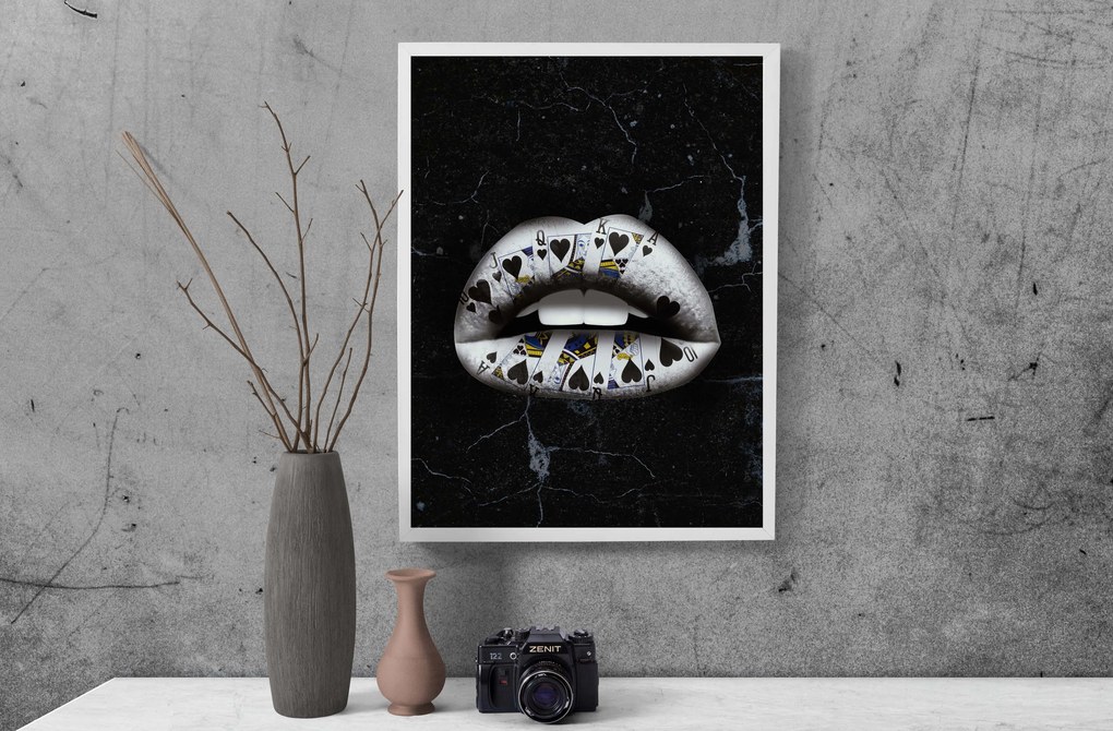 Pixada Royal Flush Lips Spades - motivační obraz Velikost: B2 - 50x70 cm, Volba rámu: s bílým rámem