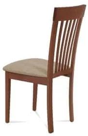 Autronic Dřevěná jídelní židle Jídelní židle, masiv buk, barva třešeň, látkový béžový potah (BC-3950 TR3)