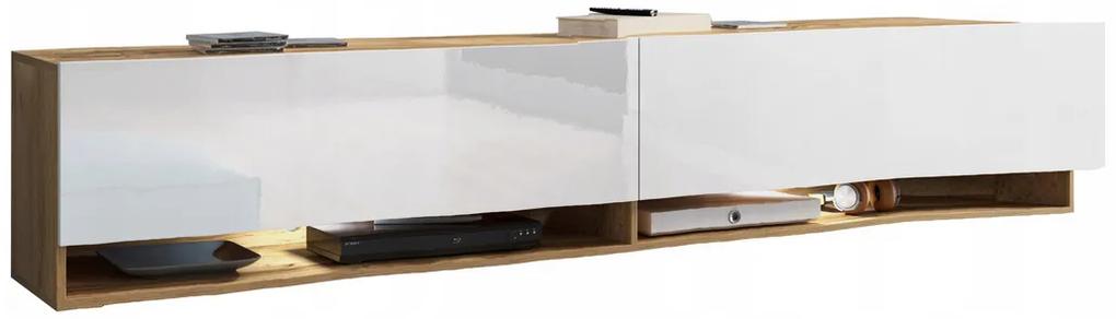 TV stolek CALIBURI 180 - dub wotan / lesklý bílý