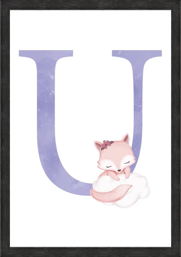 Abeceda písmena s liškou - Obraz, Plakát Velikost: A3 - 29,7x42 cm, Volba rámu: bez rámu, Písmeno: J