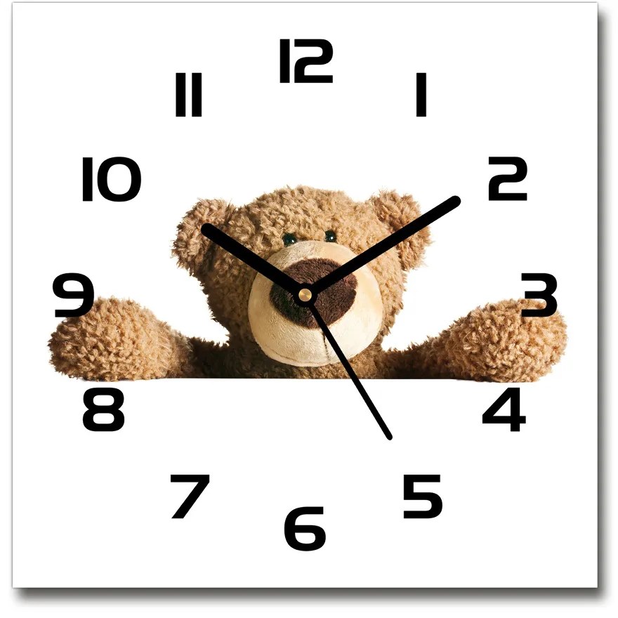 Wallmuralia Skleněné hodiny čtverec Plyšový medvídek 30x30 cm