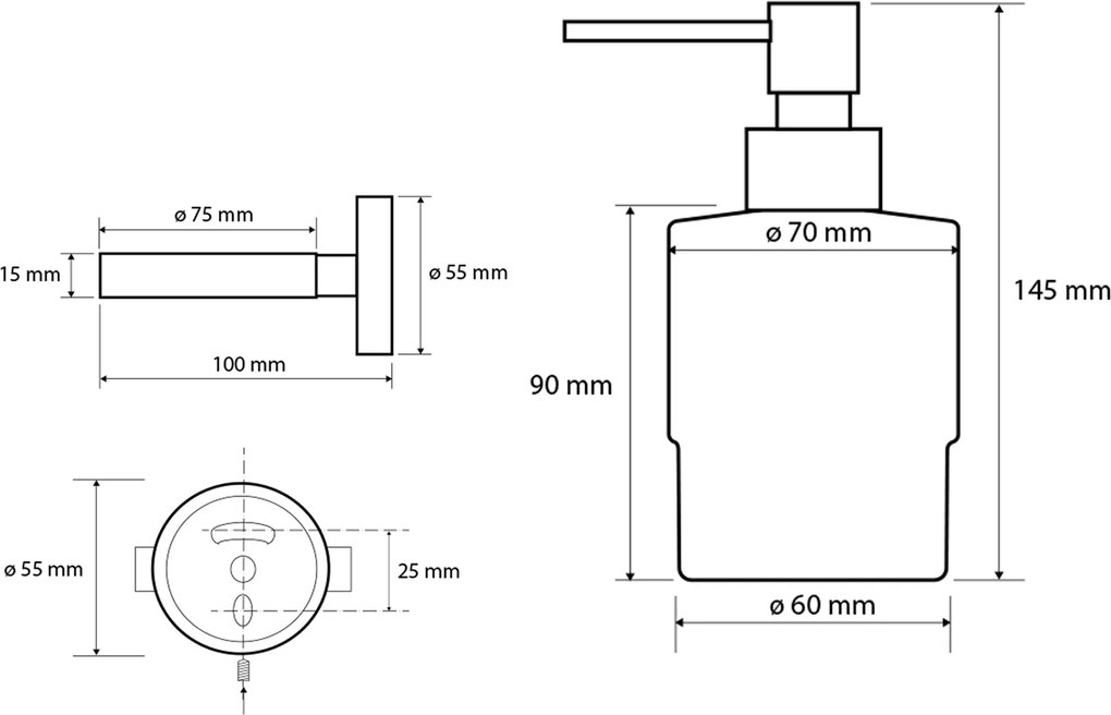 Sapho Sapho, X-ROUND BLACK dávkovač mýdla 200ml, mléčné sklo, černý mat, XR103B