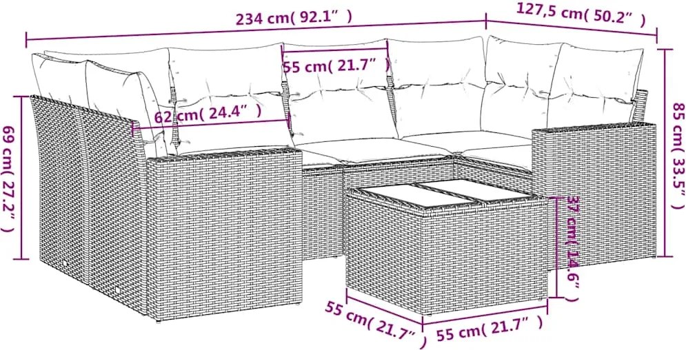 7dílná zahradní sedací souprava s poduškami černá polyratan 3218705