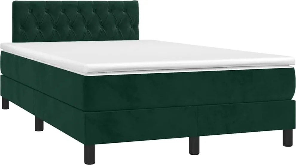 Box spring postel s matrací a LED tmavě zelená 120x200 cm samet 3134576