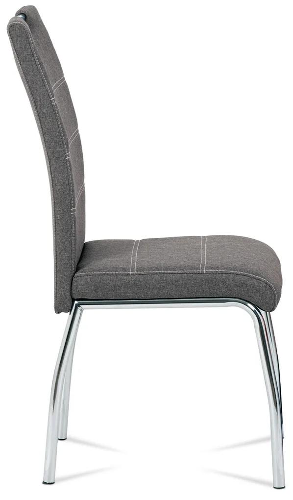 Jídelní židle HC-485 GREY2 látka šedá, bílé prošití, kov chrom
