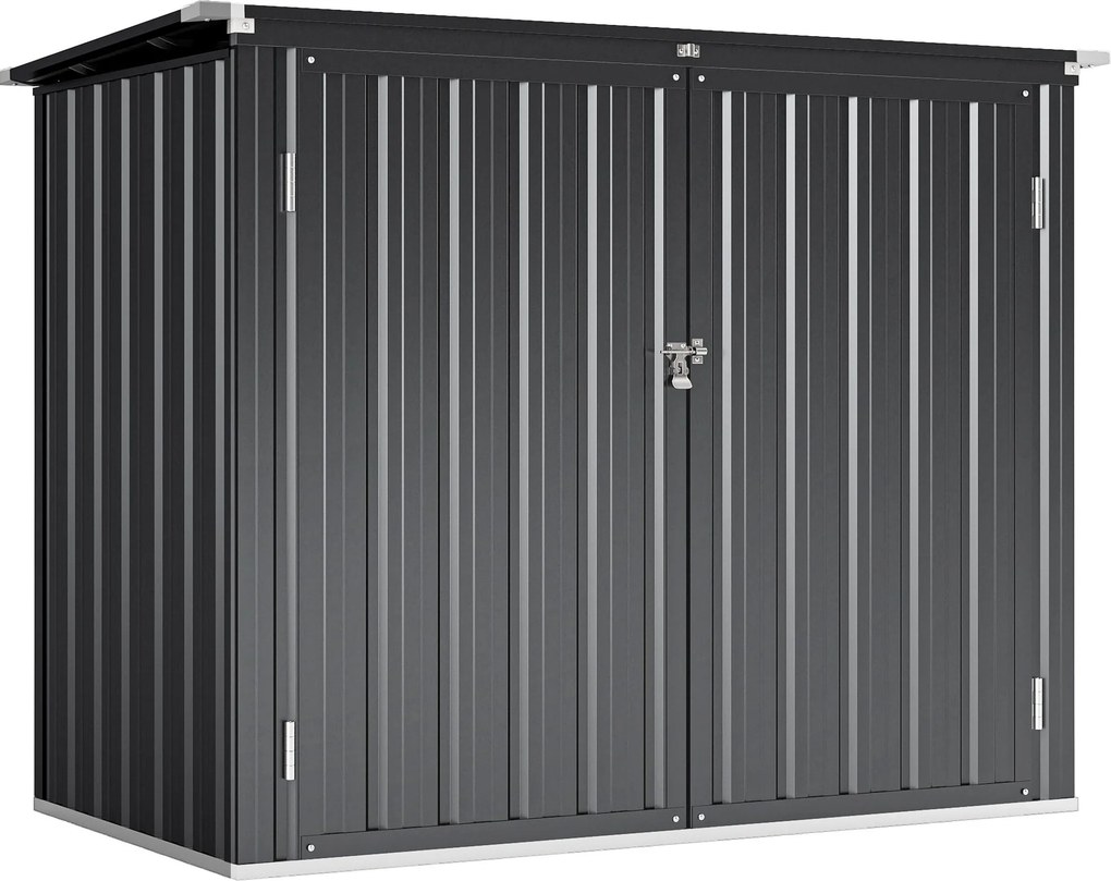 Outsunny úložný box na 2 popelnice 240 l, pozinkovaná ocel, víko na pantu a uzamykatelné dvoukřídlé dveře, zahradní domek, 150 x 80 x 117 cm, tmavě še