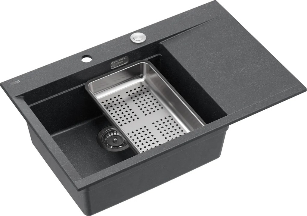 Černý kuchyňský granitový dřez QUADRON Josh 111 s příslušenstvím bez baterie