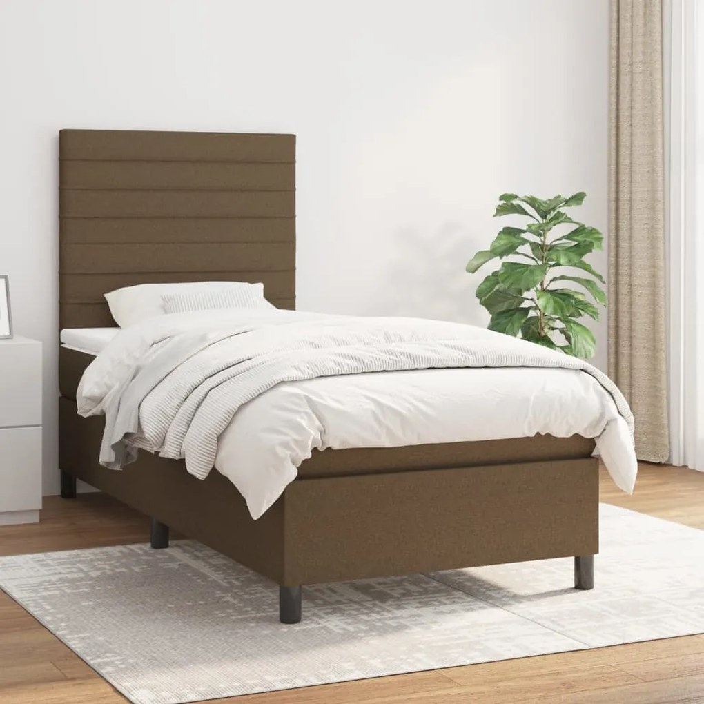 Box spring postel s matrací tmavě hnědá 120x190 cm textil