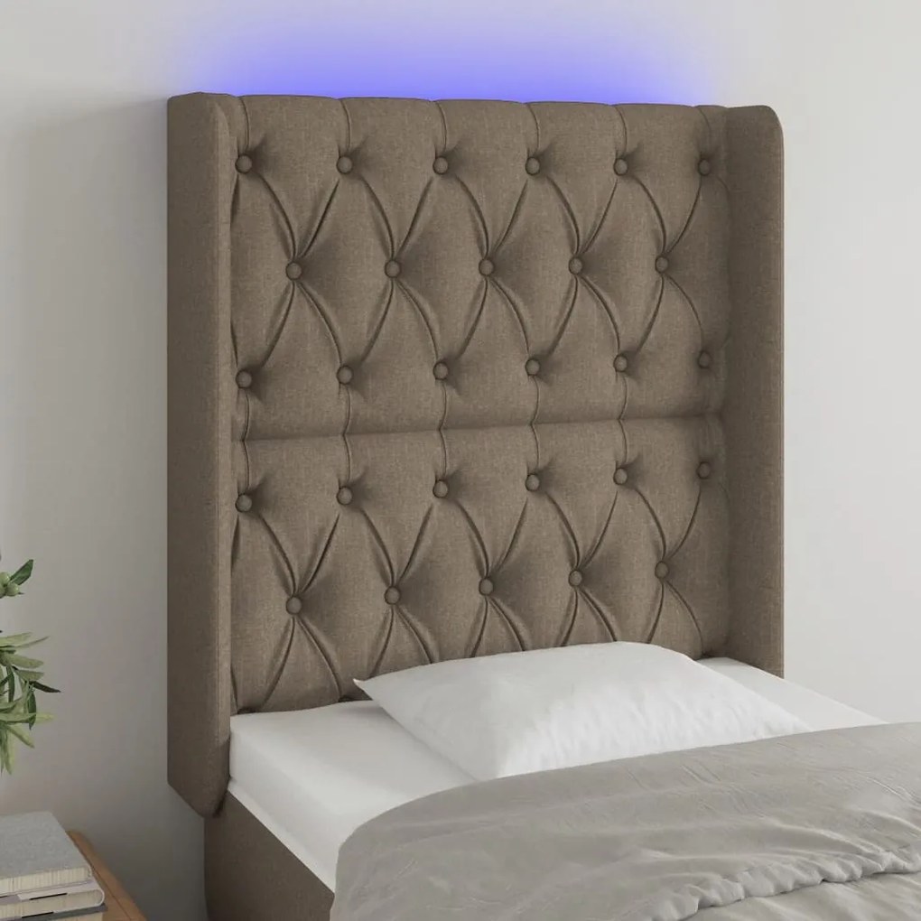 Čelo postele s LED taupe 83 x 16 x 118/128 cm textil 3124362