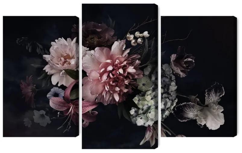 Vícedílný obraz Květiny Ve Stylu Vintage Na Tmavém Pozadí Nedostatek Nedostatek Přírodní plátno 90x60