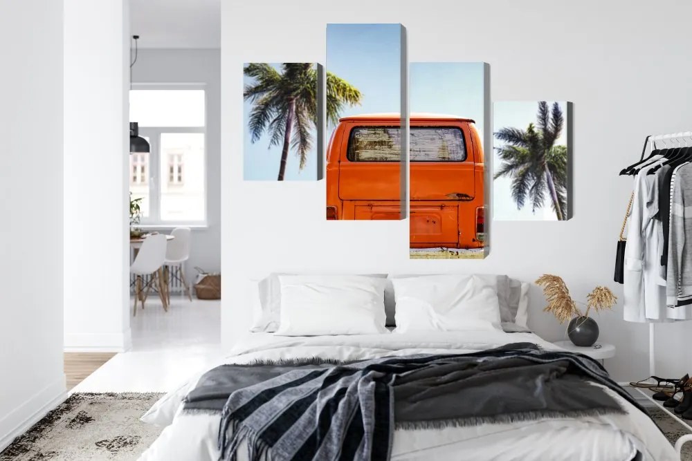 Vícedílný obraz Retro Auto Mezi Palmami Nedostatek Nedostatek Plátno Canvas 80x50