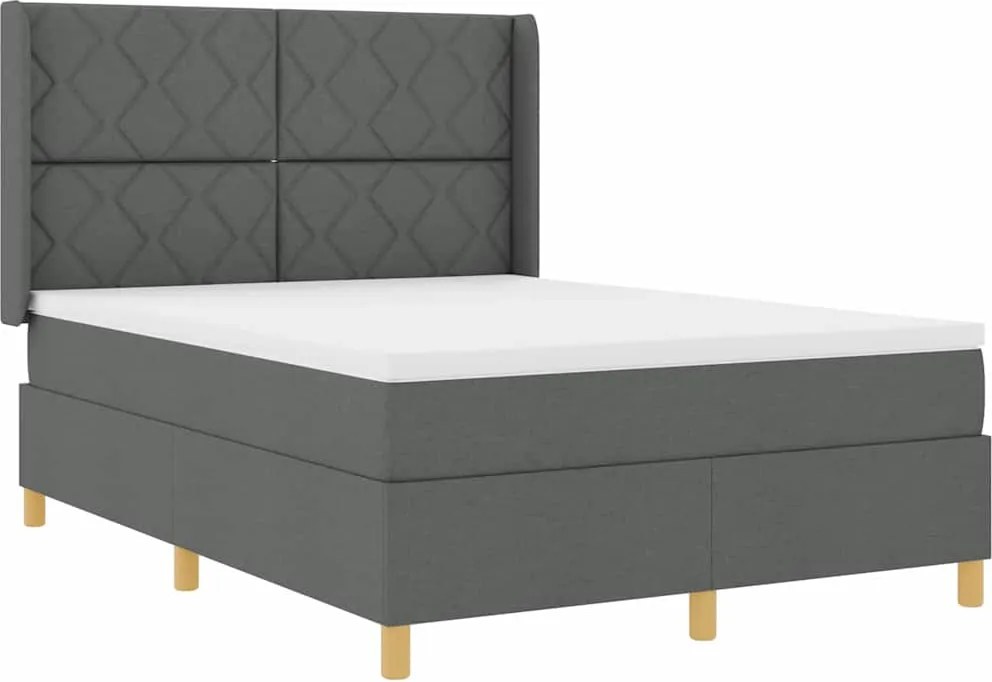 Postel s boxspringem s čelo Tmavě šedá 140 x 200 cm textil 3341897