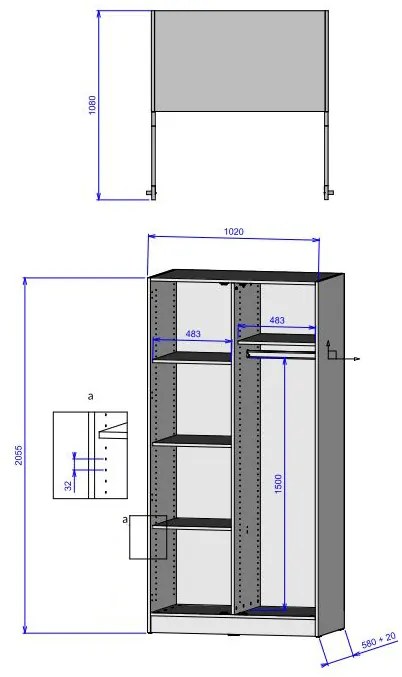 Šatní skříň z masivu dubu FRED - 2-dveřová