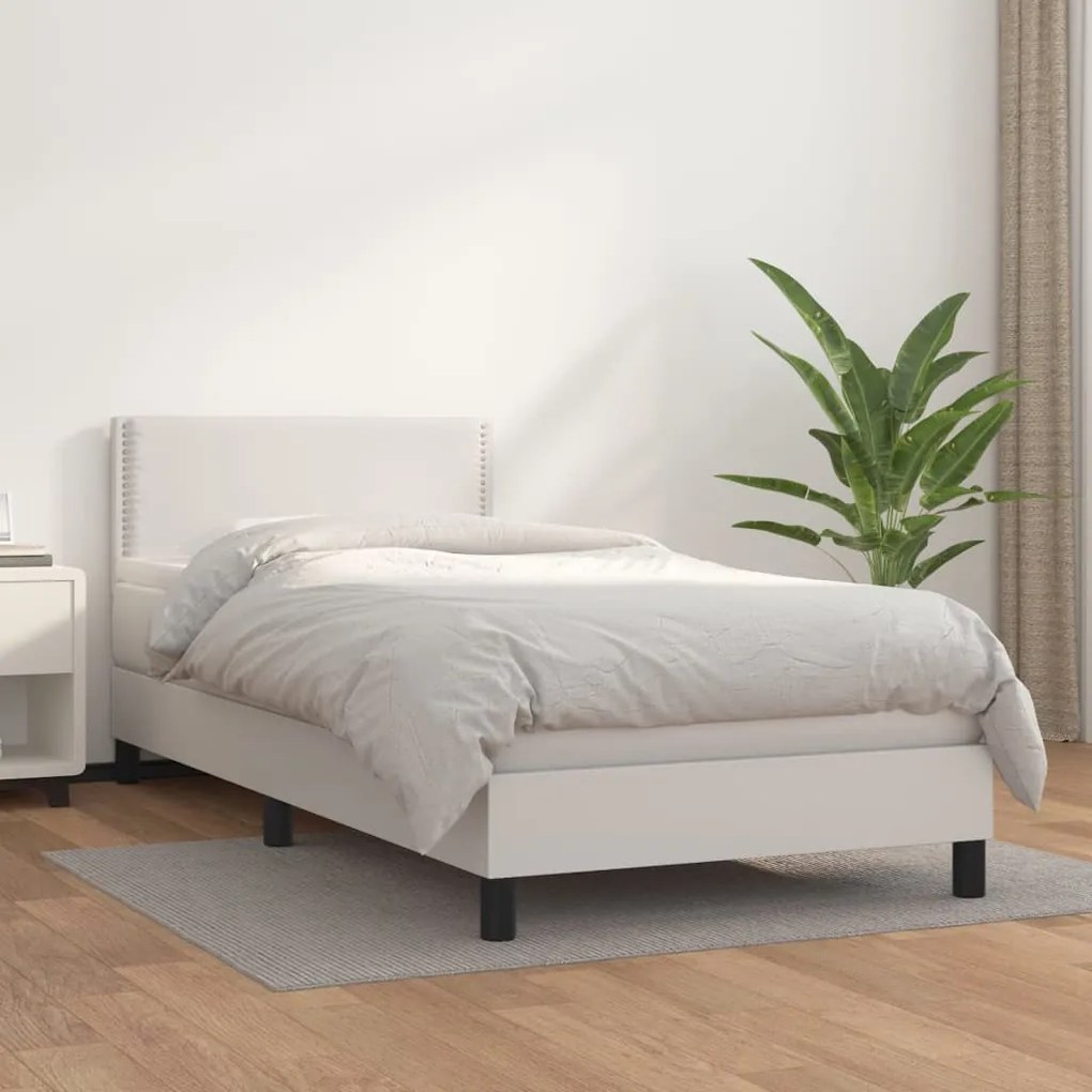 Box spring postel s matrací bílá 100x200 cm umělá kůže 3141048
