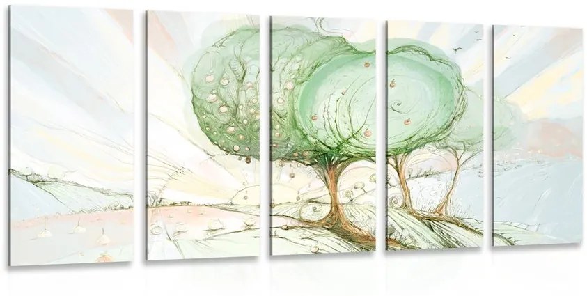 5-dílný obraz pohádkové pastelové stromy Varianta: 200x100
