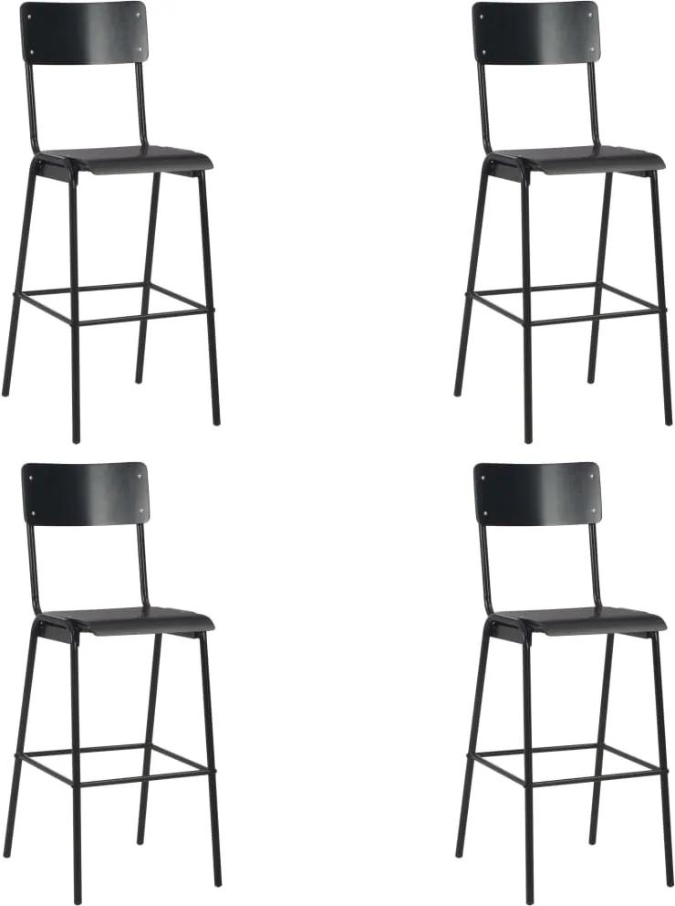 Barové židle - masivní překližka a ocel - 4 ks | černé