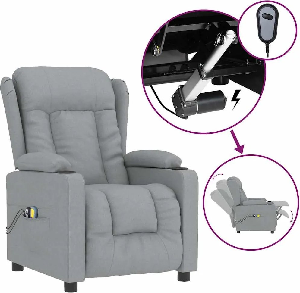 Elektrické masážní křeslo světle šedé textil 3098789