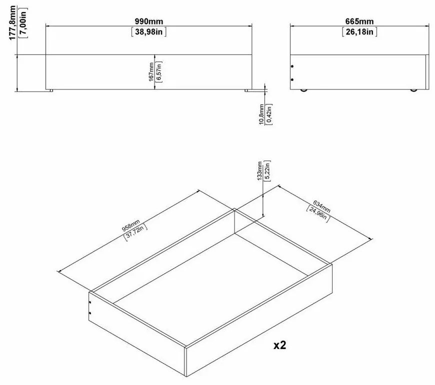 Černé šuplíky pod postel v sadě 2 ks Naia – Tvilum