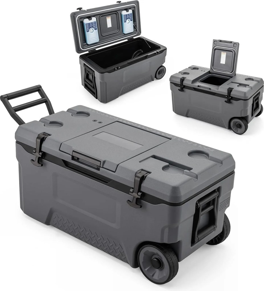 Costway Chladicí box 70 L Velký termobox z plastu s kolečky a madlem Izolovaný