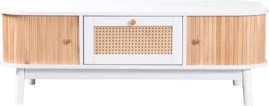 Aosom Ratanový konferenční stolek 110x55 cm, rustikální design s šuplíky - Ideální do obývacího pokoje a na terasu, barva dřeva a bílá